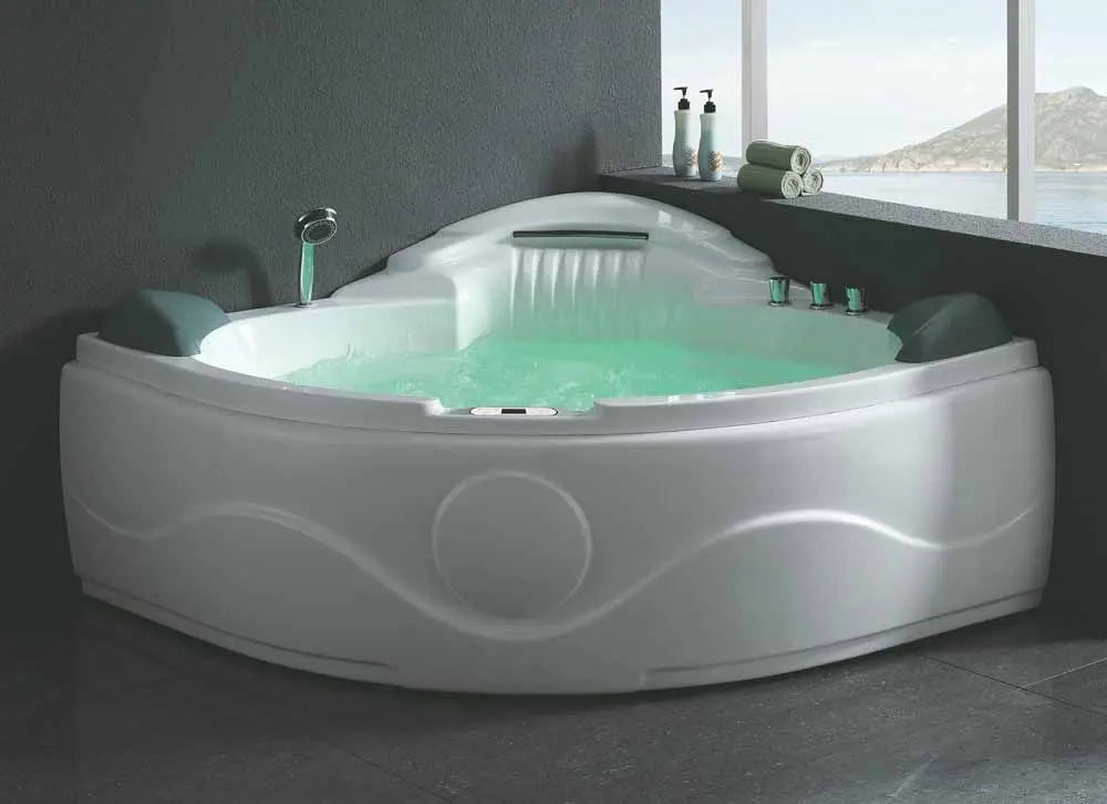 EAGO AM505ETL 61'' 2 Person 14 Jets Corner Waterfall White Whirlpool B ...